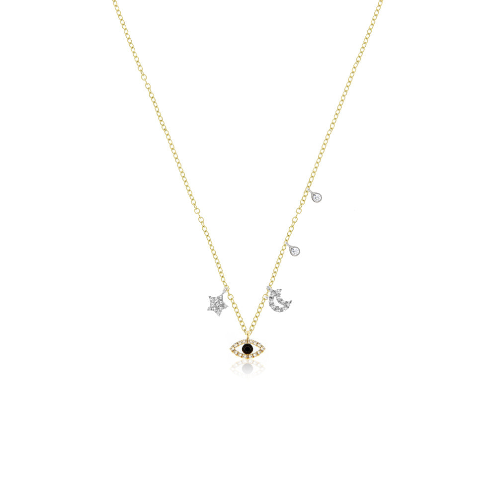 Dainty Moon Star and Eye Charm Necklace