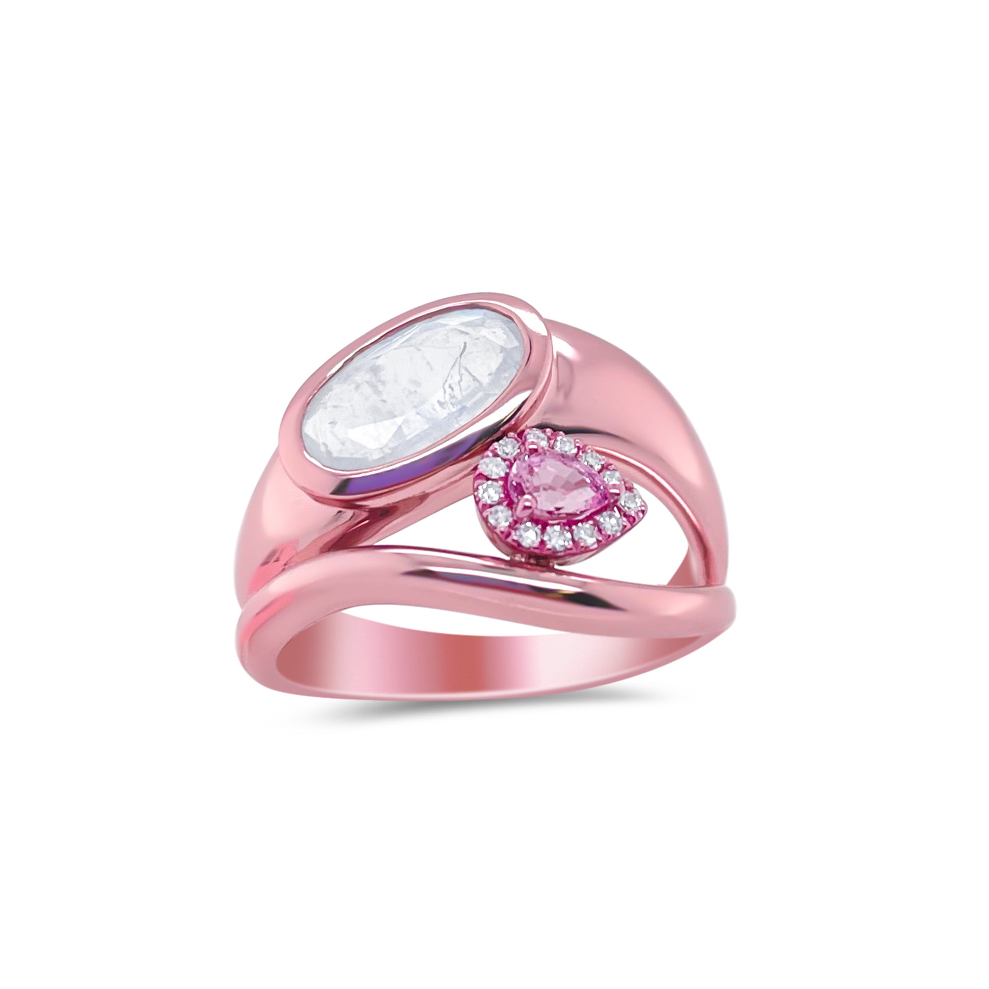 Pink Gold Rainbow Moonstone Pink Sapphire Diamond Ring – Meira T Boutique