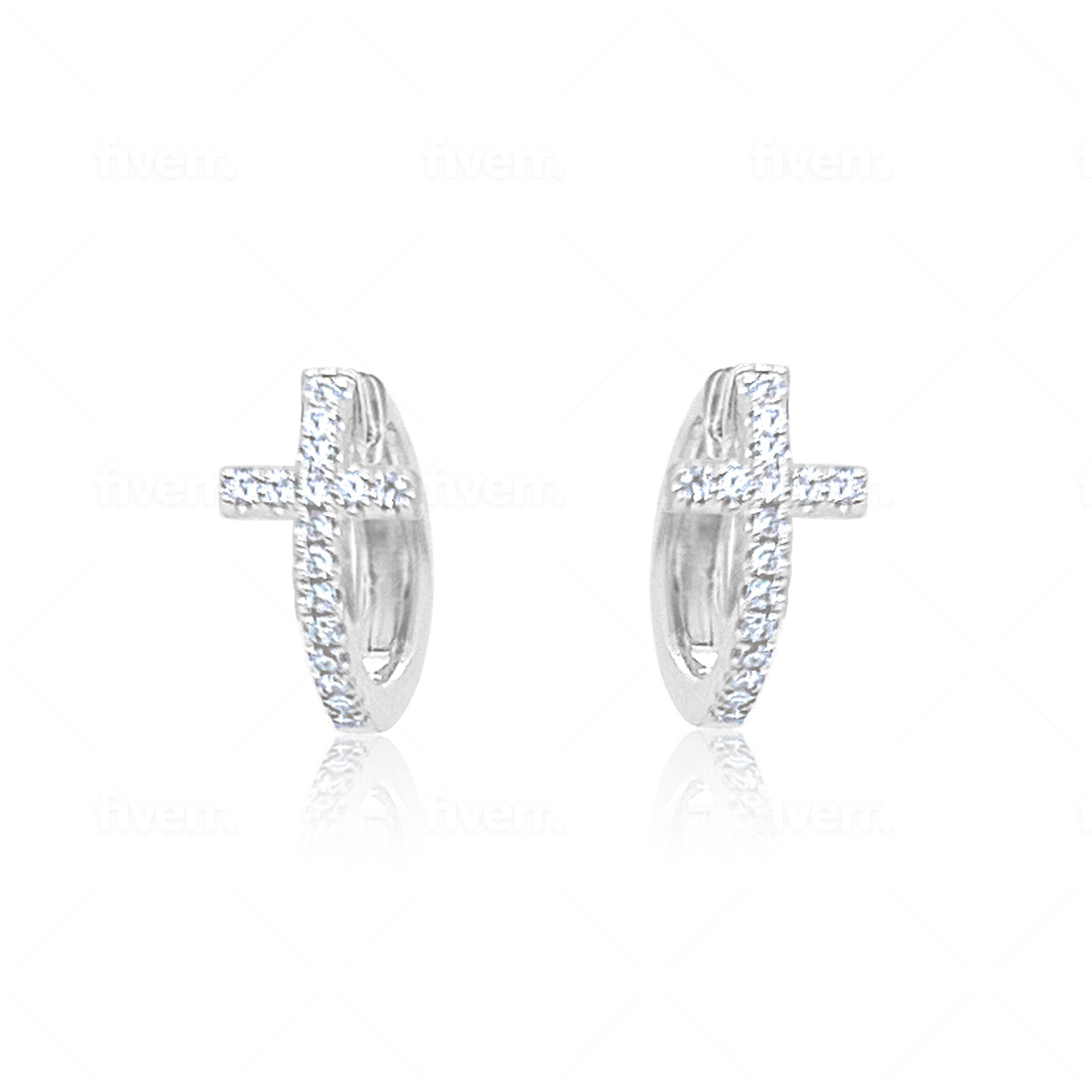 White Gold Diamond Cross Hoops – Meira T Boutique